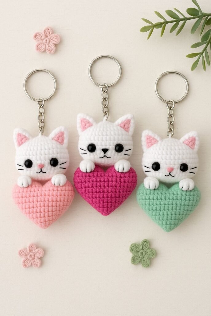 Crochet Hello Kitty with Heart Keychain – Tutorial – All free – Crafts ...