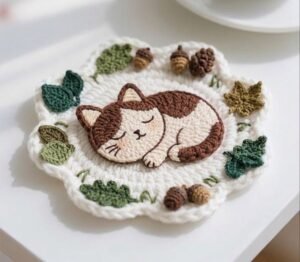 Sleeping Cat Autumn Doily Tutorial – All free – Crafts for love